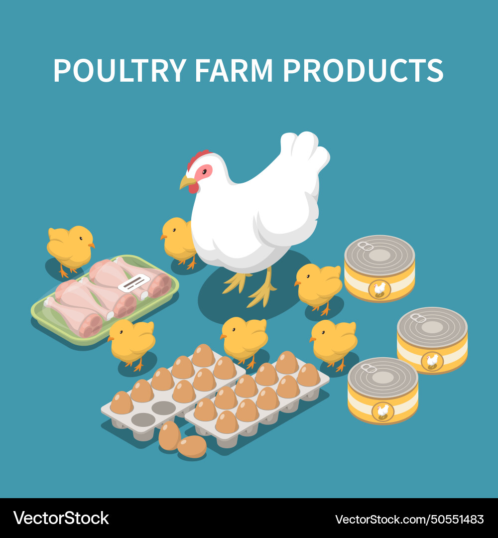 Poultry farm products isometric background Vector Image