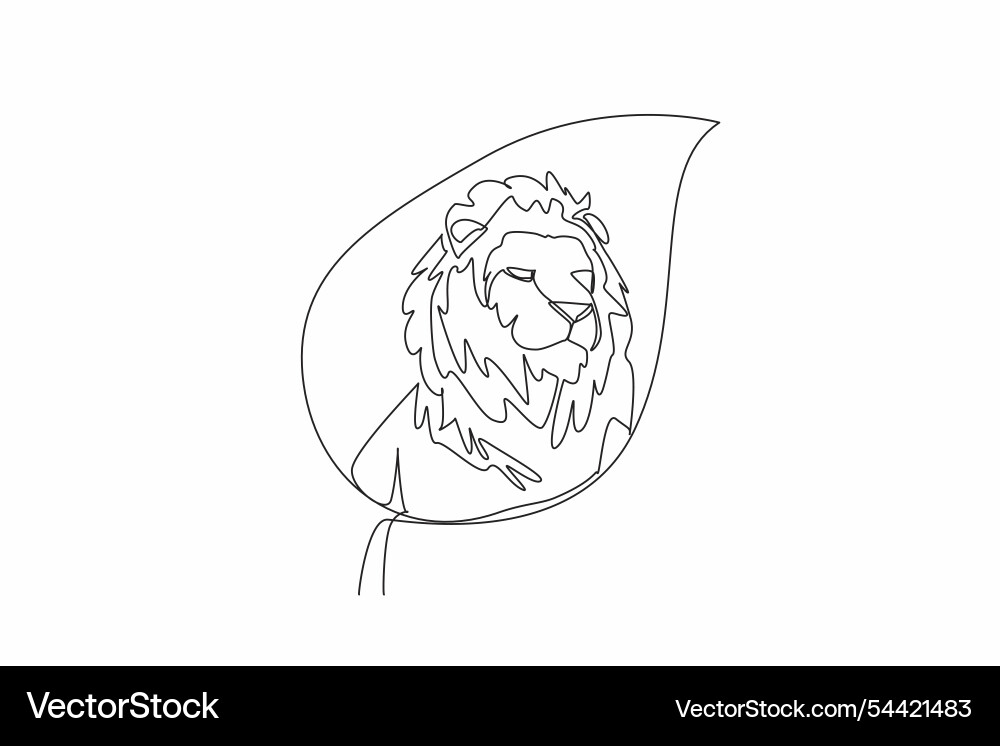Single one line drawing lion head in the middle Vector Image