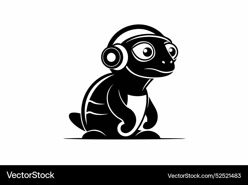 Turtle listing music with headphone r Royalty Free Vector
