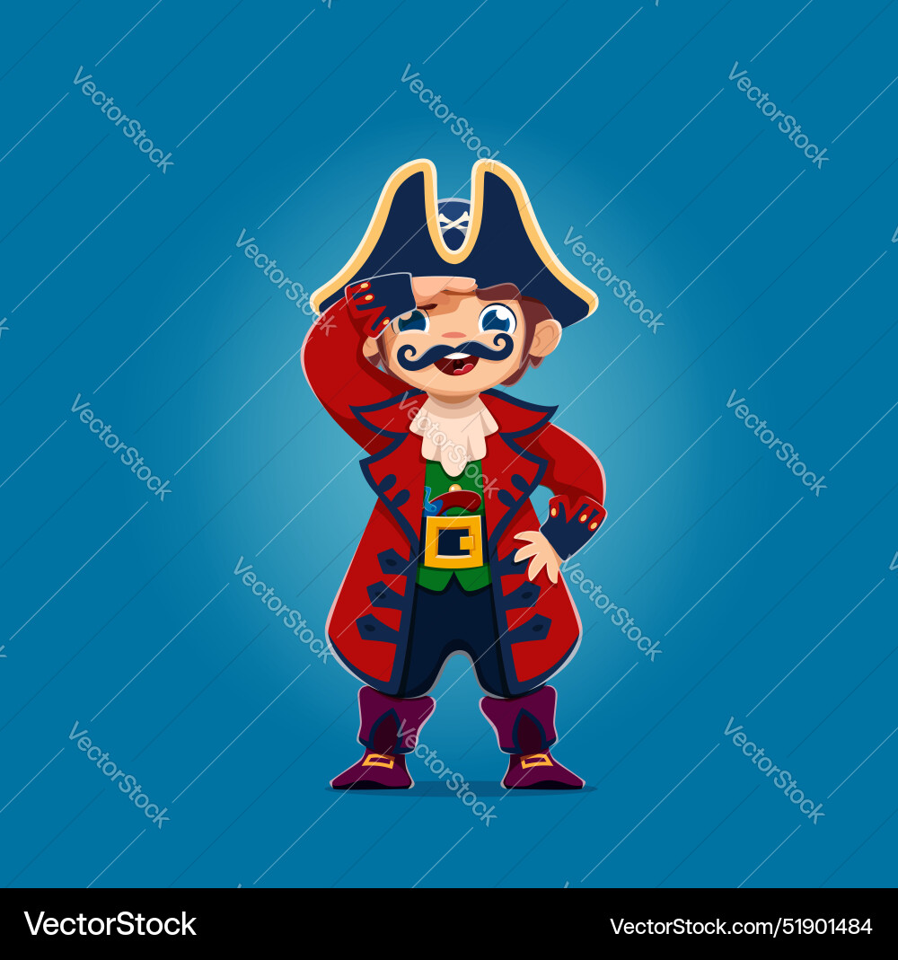 Cartoon boy kid pirate young captain character Vector Image