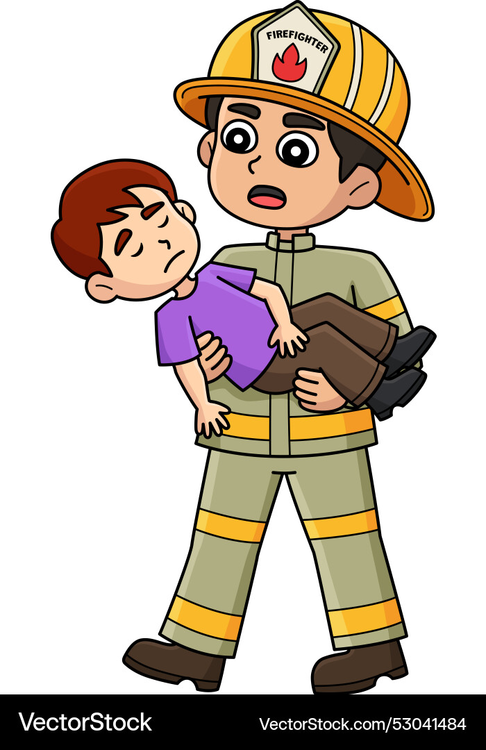 Firefighter saving the kid cartoon colored clipart