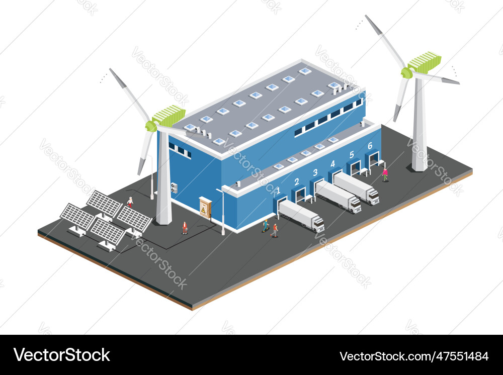 Isometric distribution logistic center with solar Vector Image