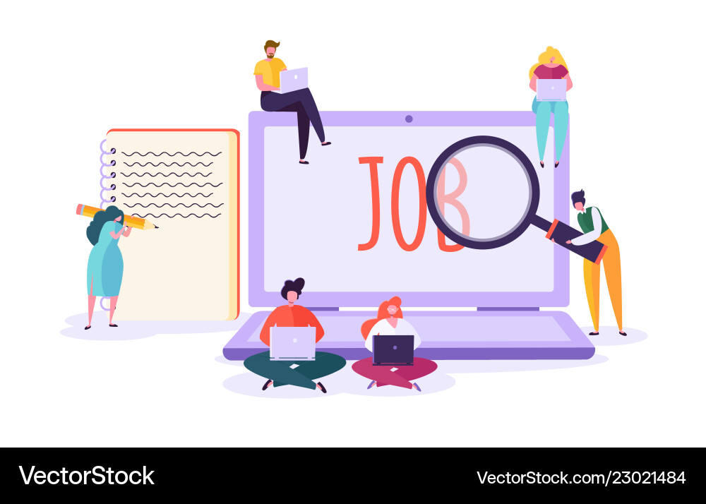 Job search candidate concept characters laptop Vector Image