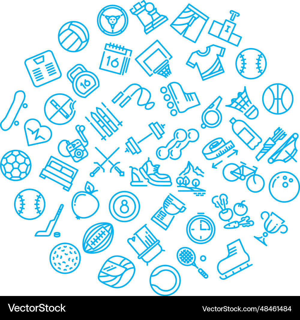 Sport activities linear icons in round shape Vector Image