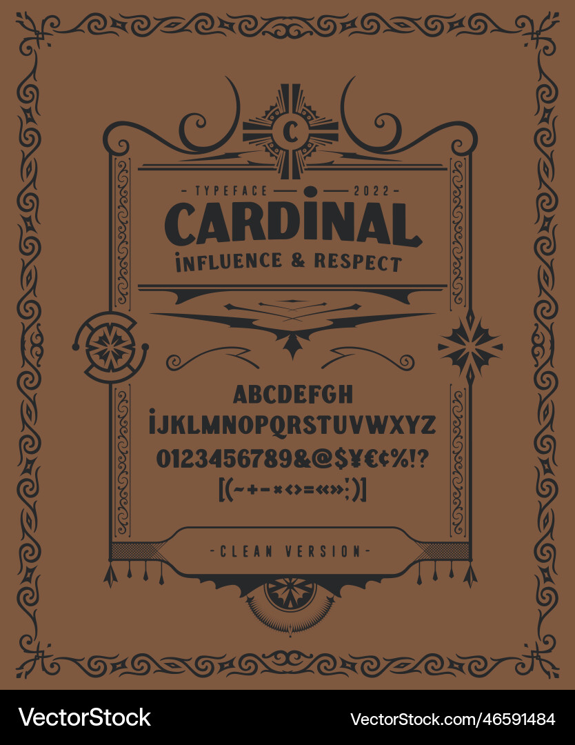 Vintage font cardinal letters and numbers Vector Image