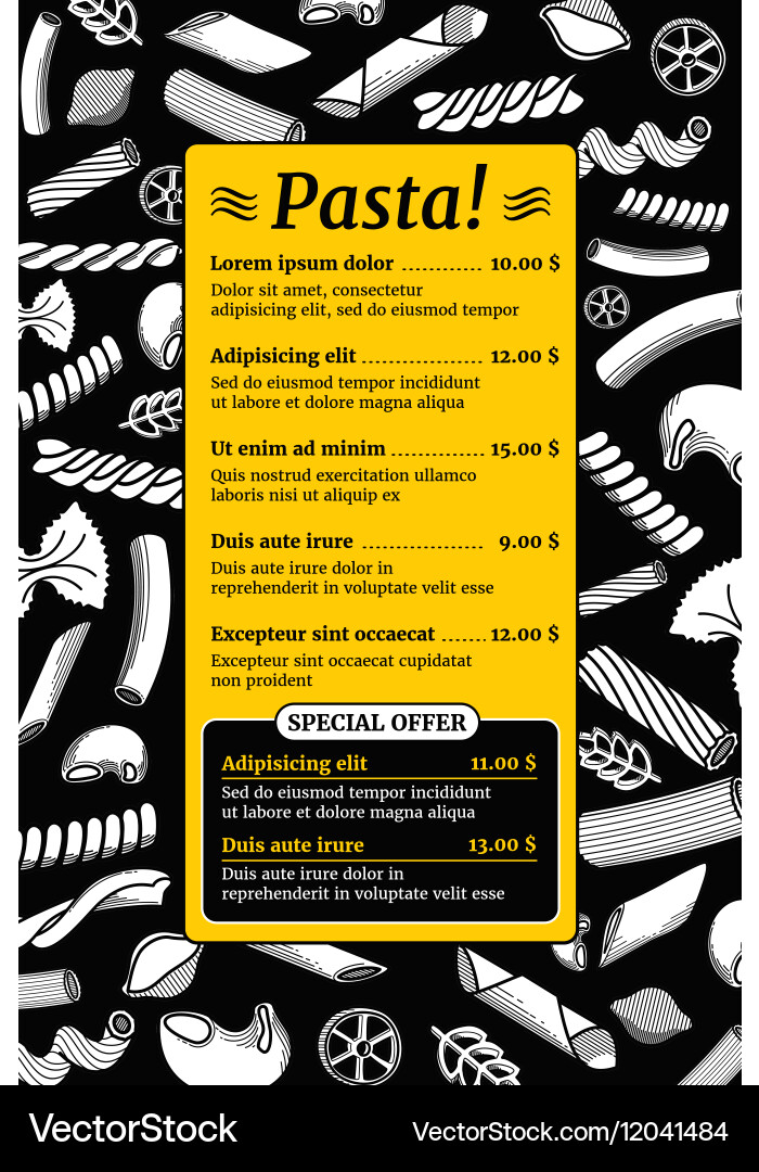 Vintage italian pasta menu mockup Royalty Free Vector Image
