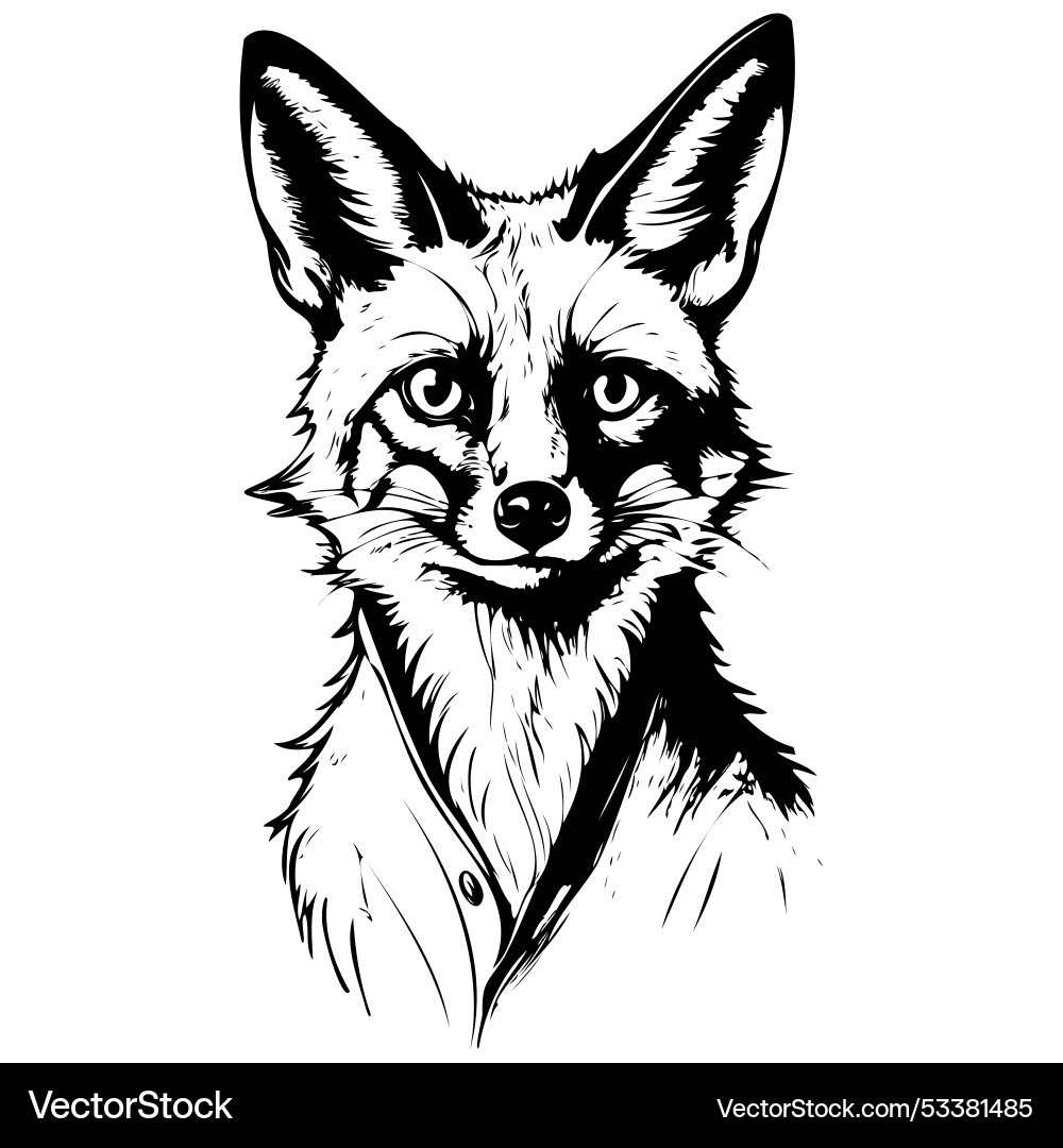 Engrave bat-eared fox portrait drawing black Vector Image