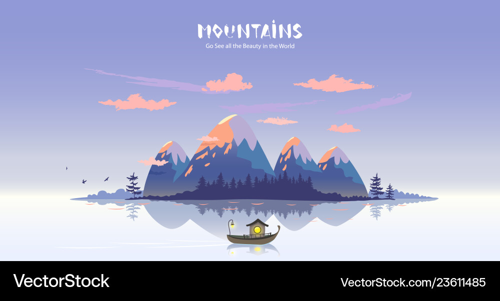 Mountains lake boat Royalty Free Vector Image - VectorStock