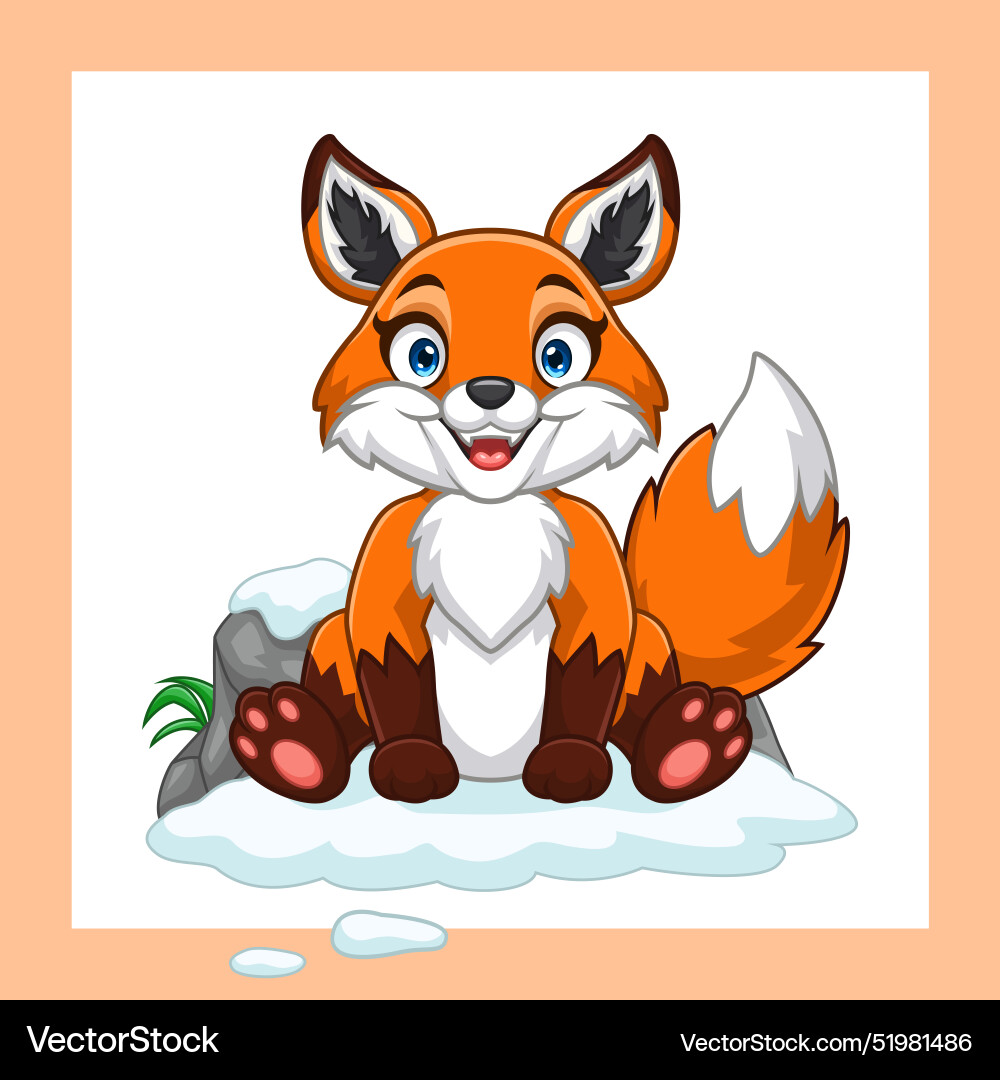 Cartoon cute little fox sitting Royalty Free Vector Image