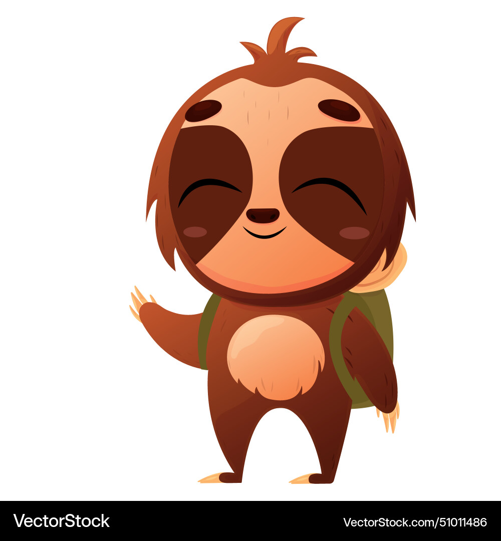 Cartoon sloth with backpack traveling Royalty Free Vector