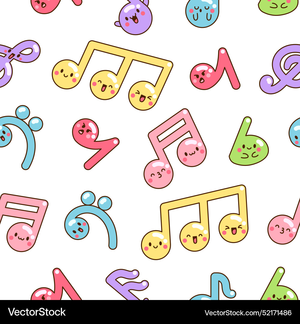 Cute kawaii music notes seamless pattern Vector Image