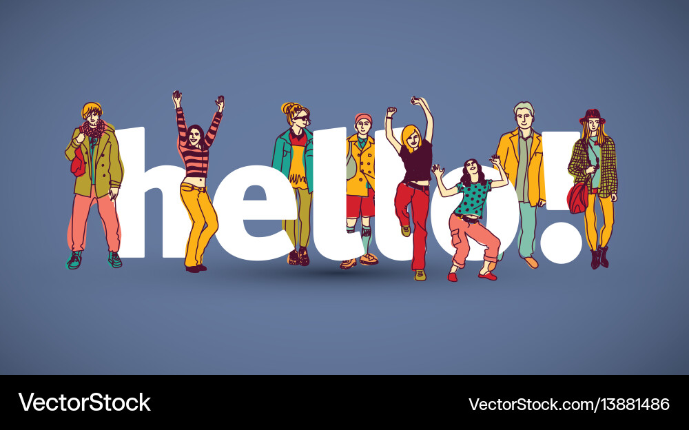 Hello team group people sign Royalty Free Vector Image