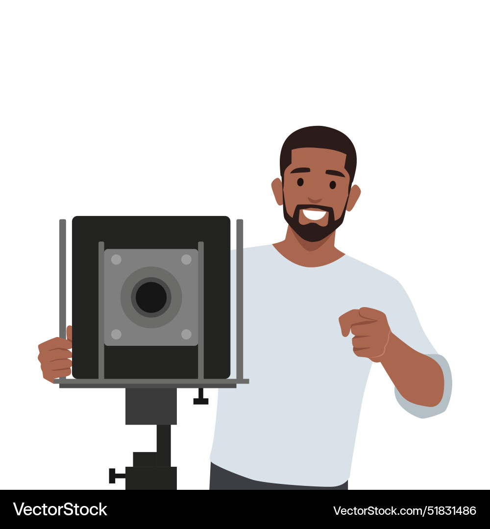 Young bearded man videographer filmmaker Vector Image