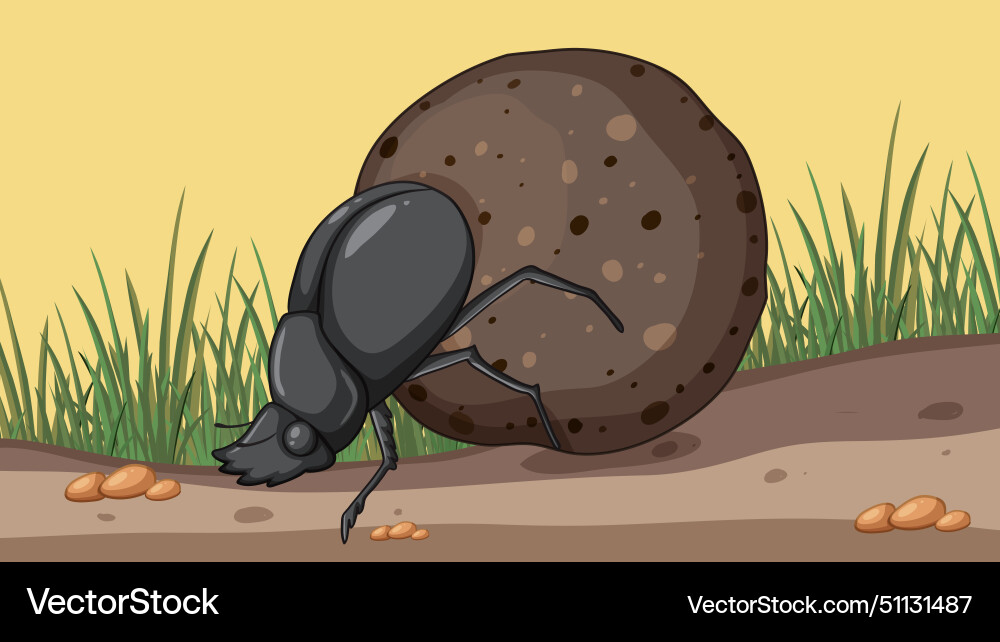 A dung beetle pushing Royalty Free Vector Image