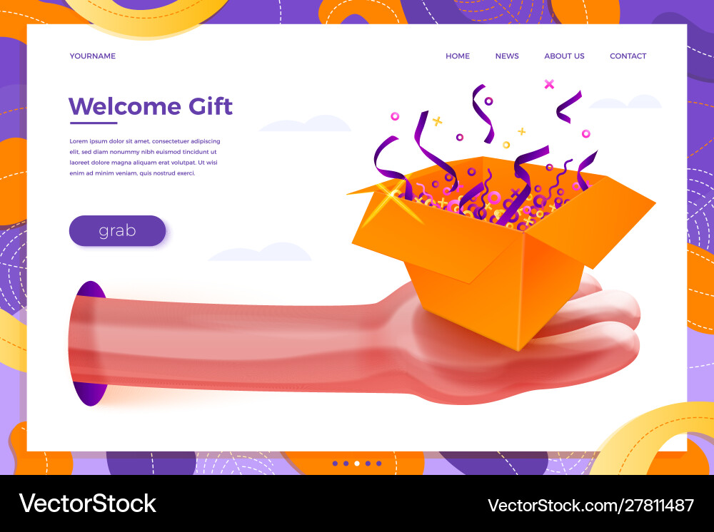 Cartoon 3d hand holding orange present box Vector Image