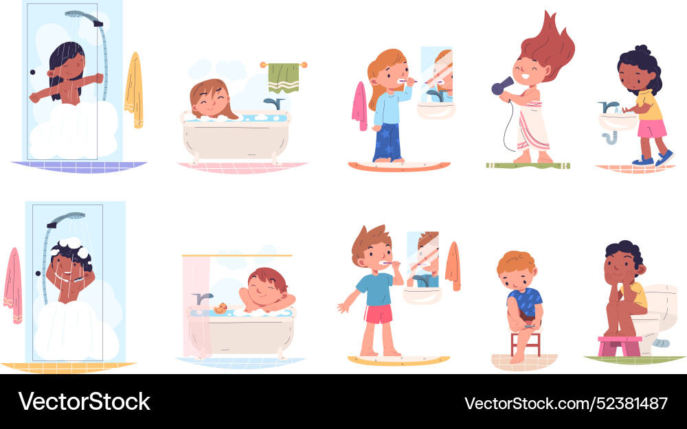 Children bath hygiene kids self care routine Vector Image