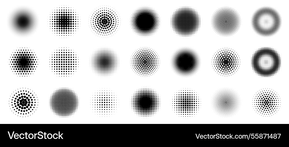 Dot pattern halftone half radial icon tone Vector Image