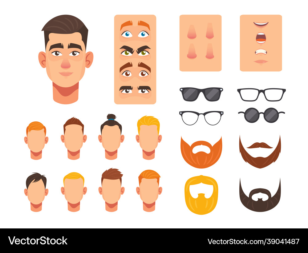 Man face constructor facial elements Royalty Free Vector
