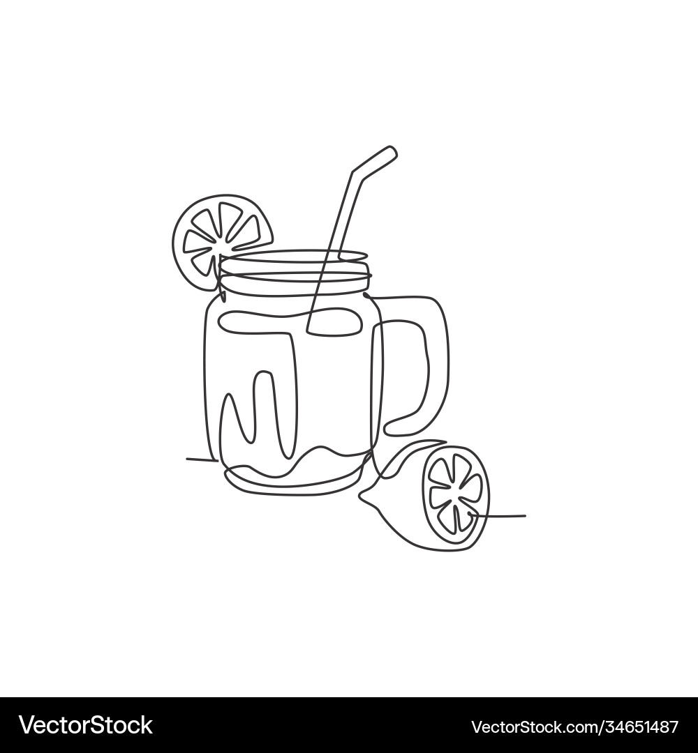 One single line drawing fresh lemonade ice Vector Image