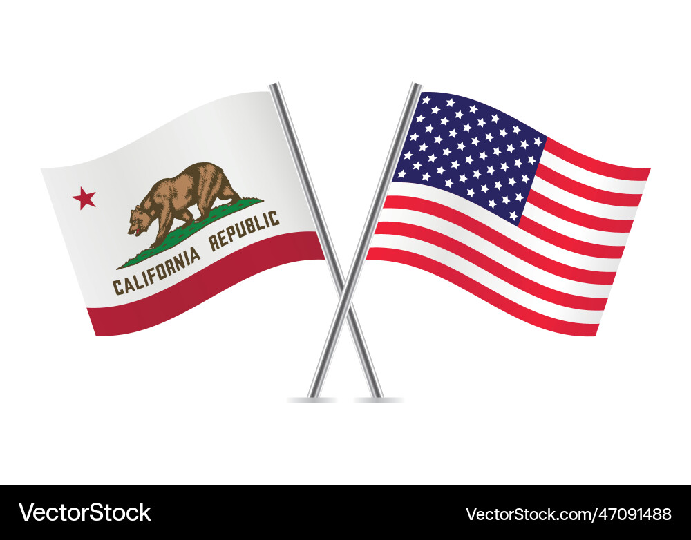 California & American Flags Crossed Royalty Free Vector