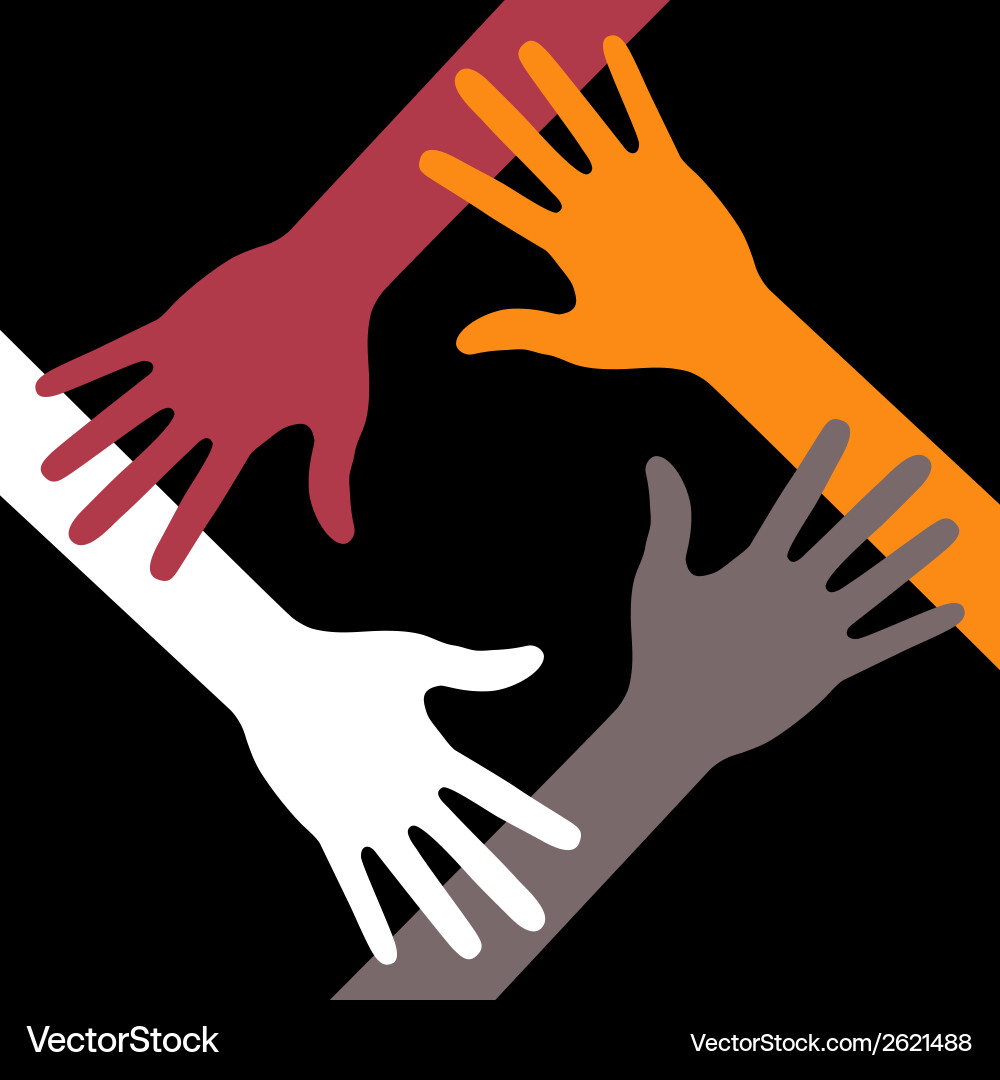 Colorful four hands icon on black background Vector Image Colorful four hands icon on black background Vector Image