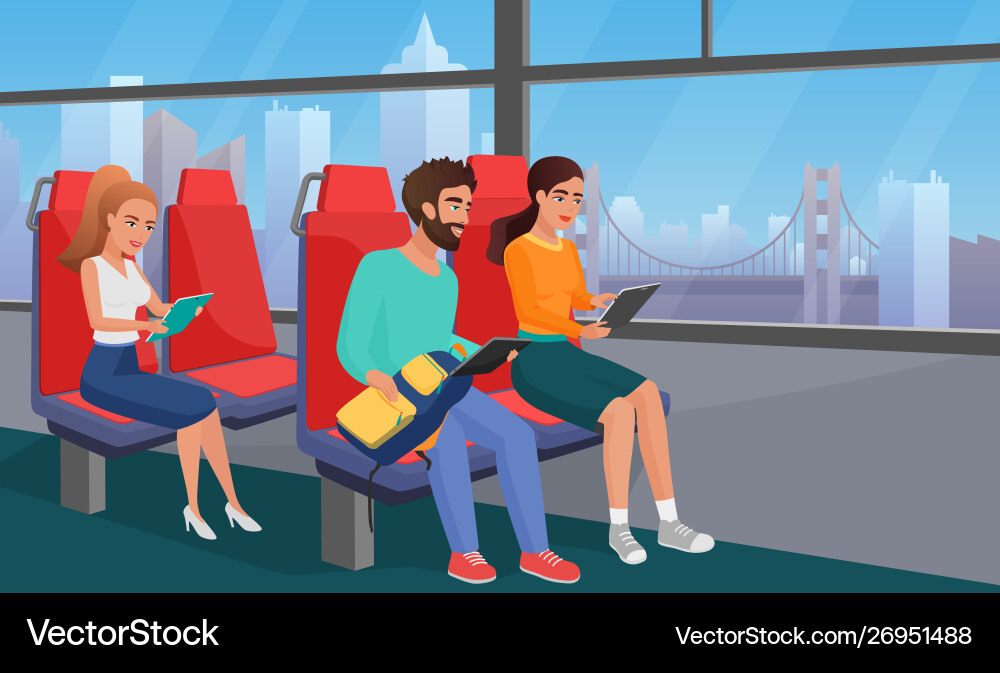 People reading in bus flat Royalty Free Vector Image