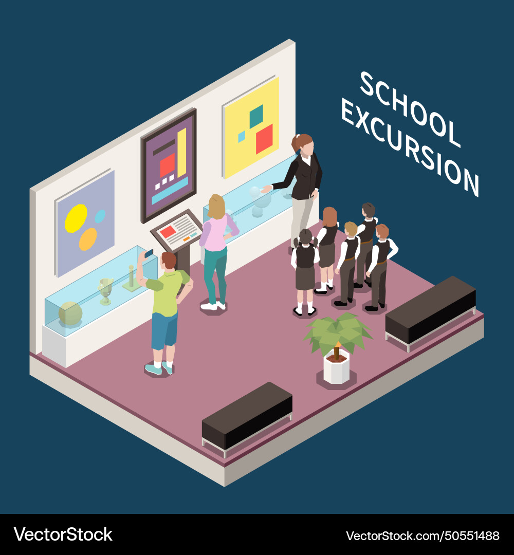 School excursion isometric background Royalty Free Vector