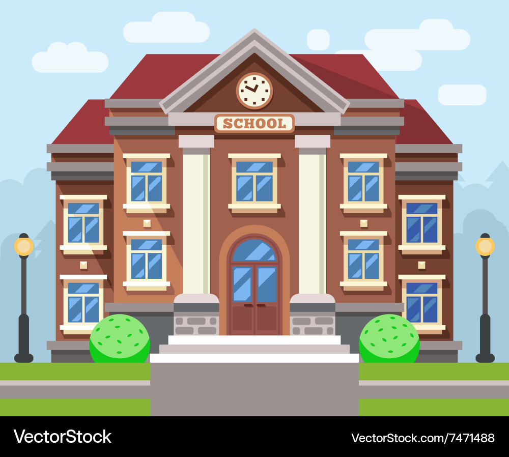 School or university building flat Royalty Free Vector Image