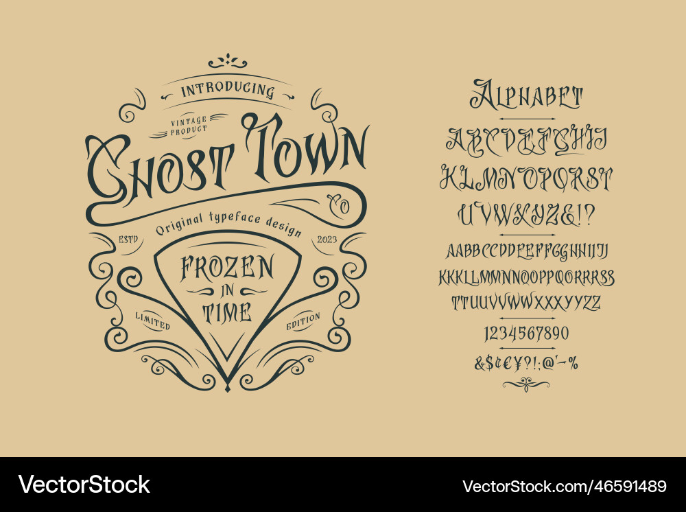 Font ghost town letters and numbers Royalty Free Vector