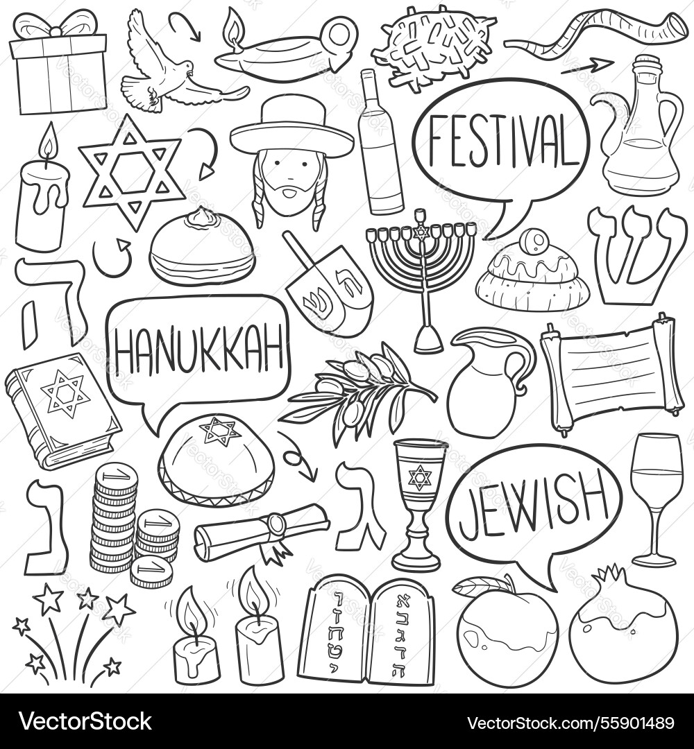 Hanukkah doodle icons line art Royalty Free Vector Image