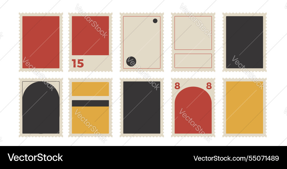 Postage stamps set blank empty mail postcard pack Vector Image