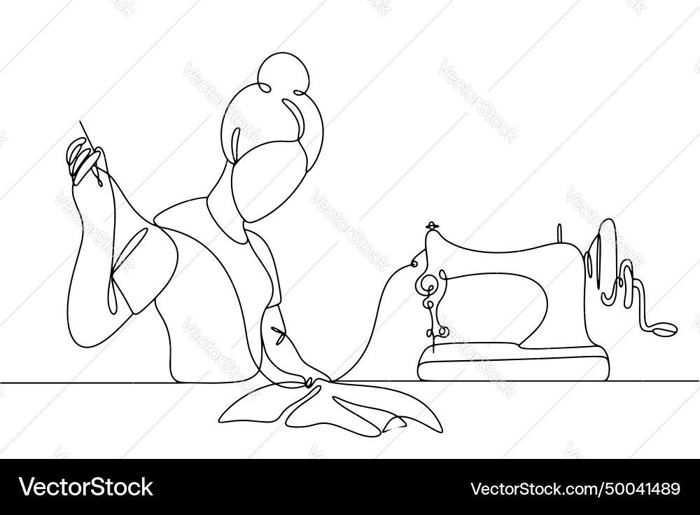 Seamstress sewing machine sew woman textile Vector Image