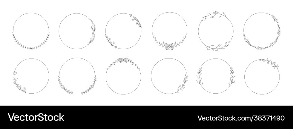Circle wreath frame hand drawn floral wedding Vector Image