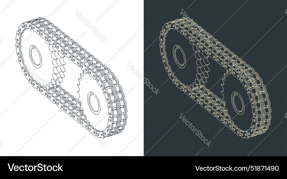Double chain drive isometric technical drawings Vector Image