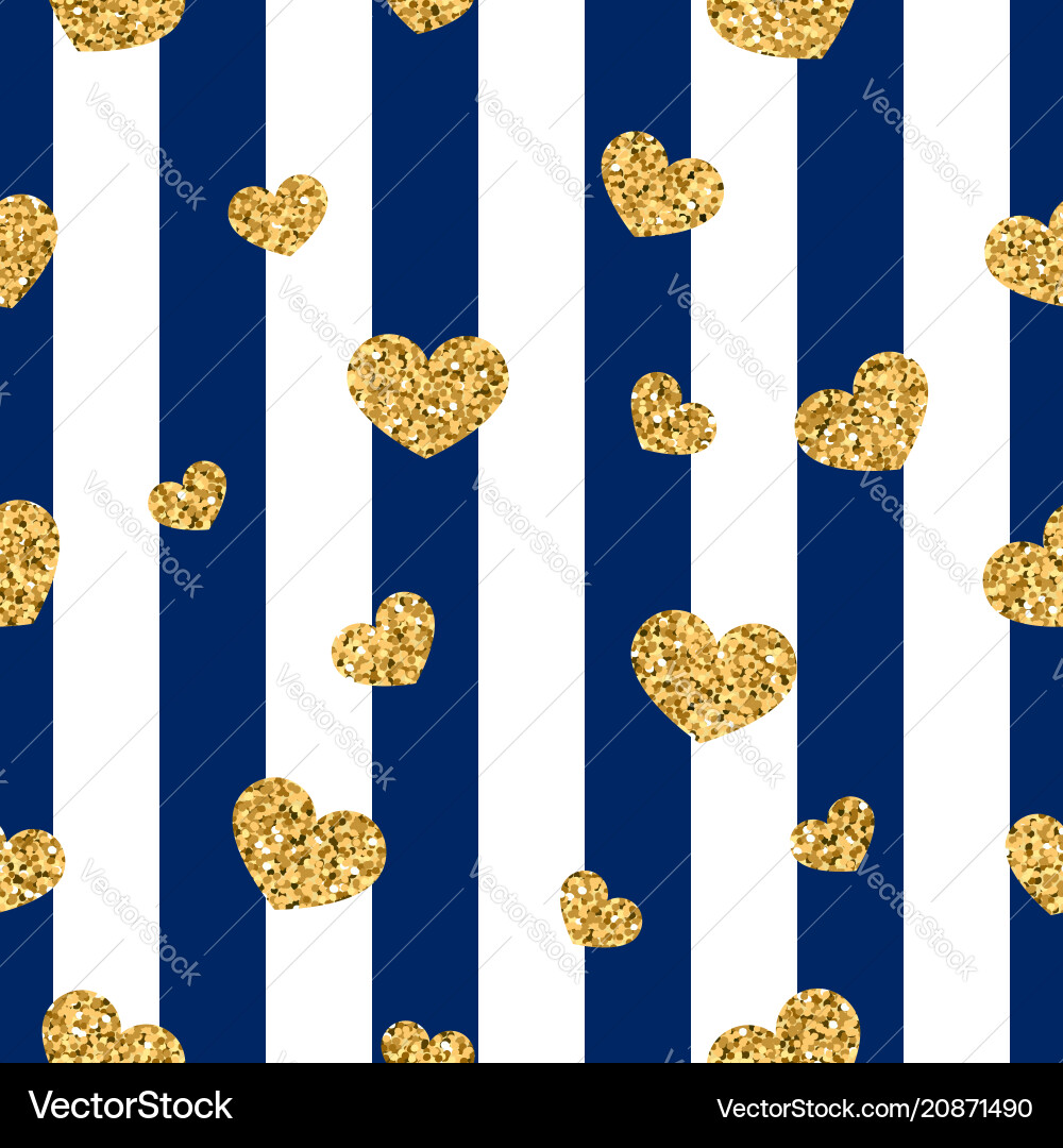 Gold heart seamless pattern blue-white geometric Vector Image
