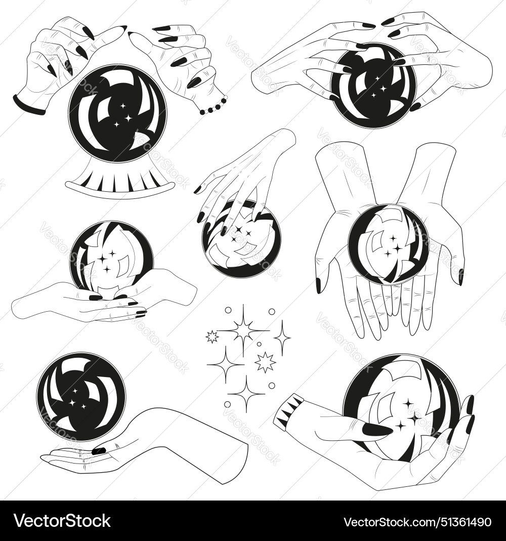 Hand drawn design set witchy magic crystal ball Vector Image