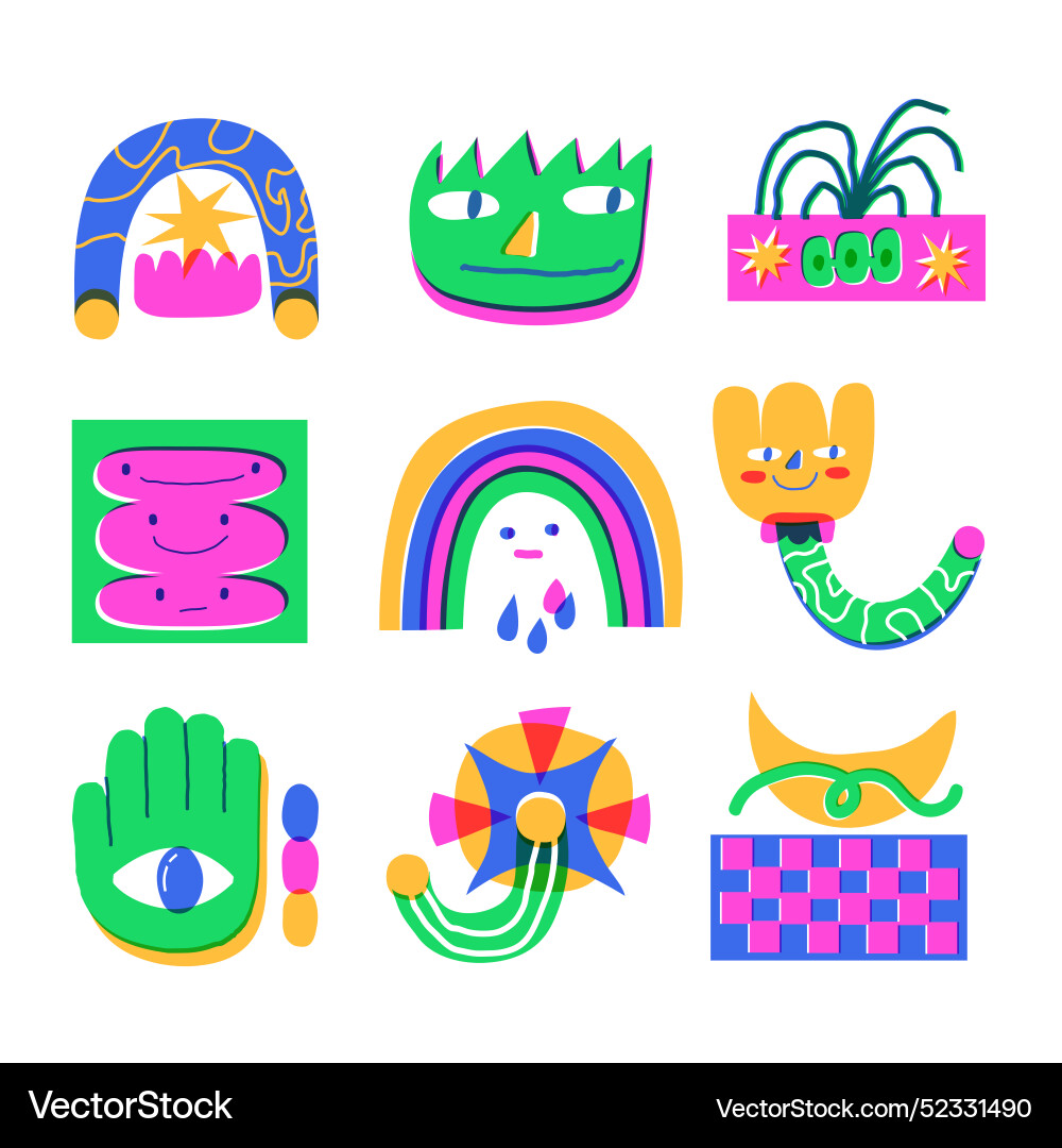 Hand drawn risograph element collection Royalty Free Vector