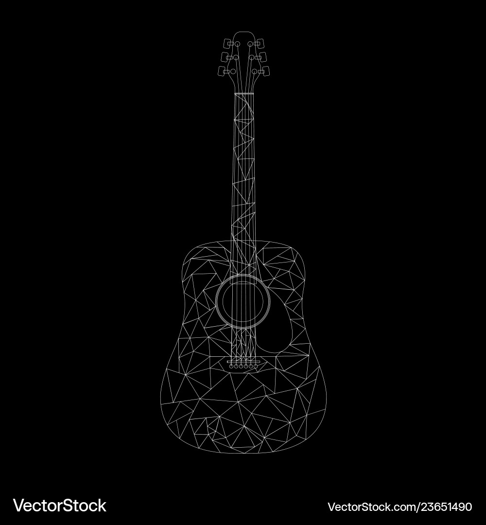 White low poly acoustic guitar on a black Vector Image