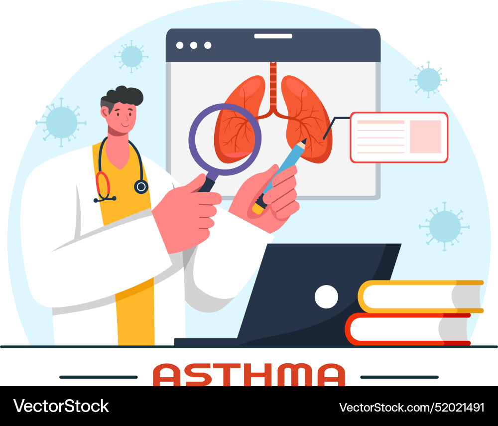 Asthma disease featuring human lungs and inhalers Vector Image