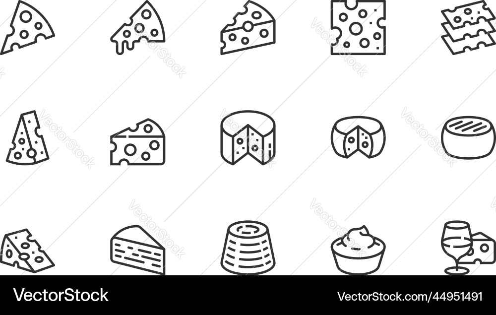 Cheese Line Icons Collection Royalty Free Vector Image