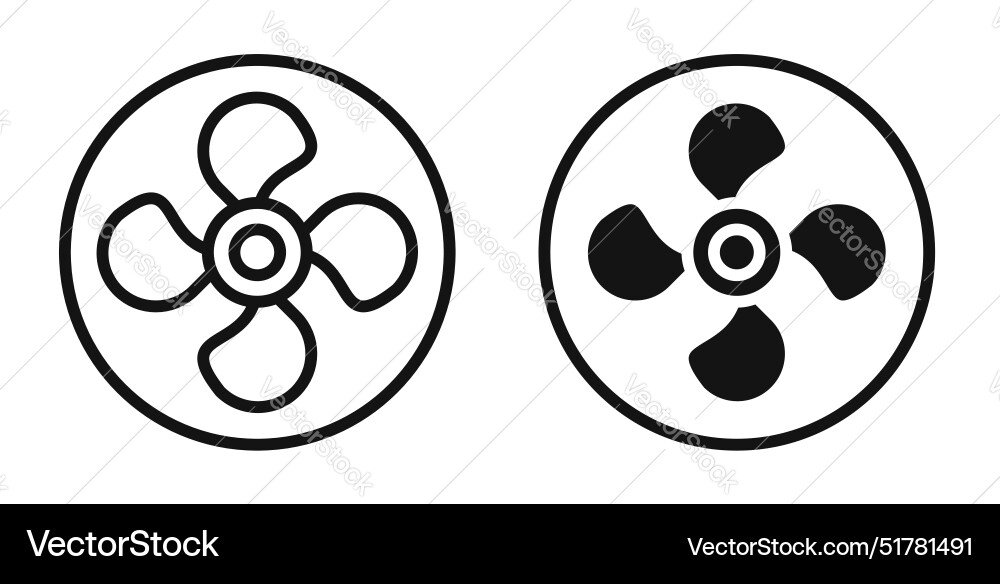 Fan icon set black filled and outlined style Vector Image