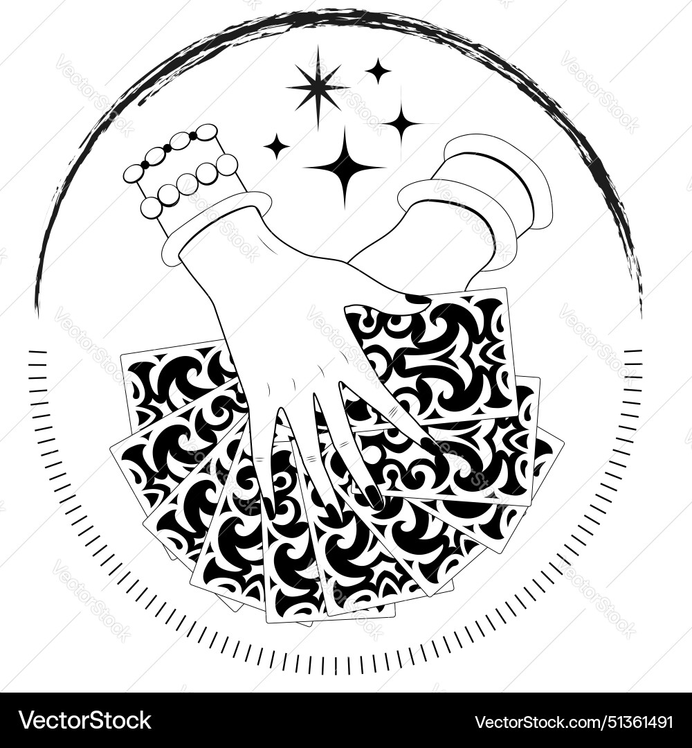 Hand drawn with tarot cards in hands Royalty Free Vector