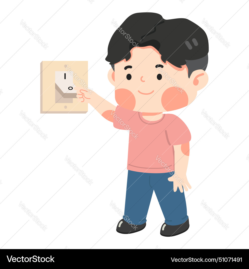 Kid boy switching off light Royalty Free Vector Image