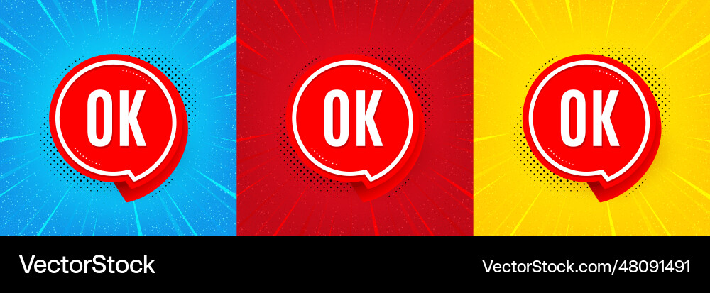 Ok banner approved chat bubble sticker sunburst Vector Image