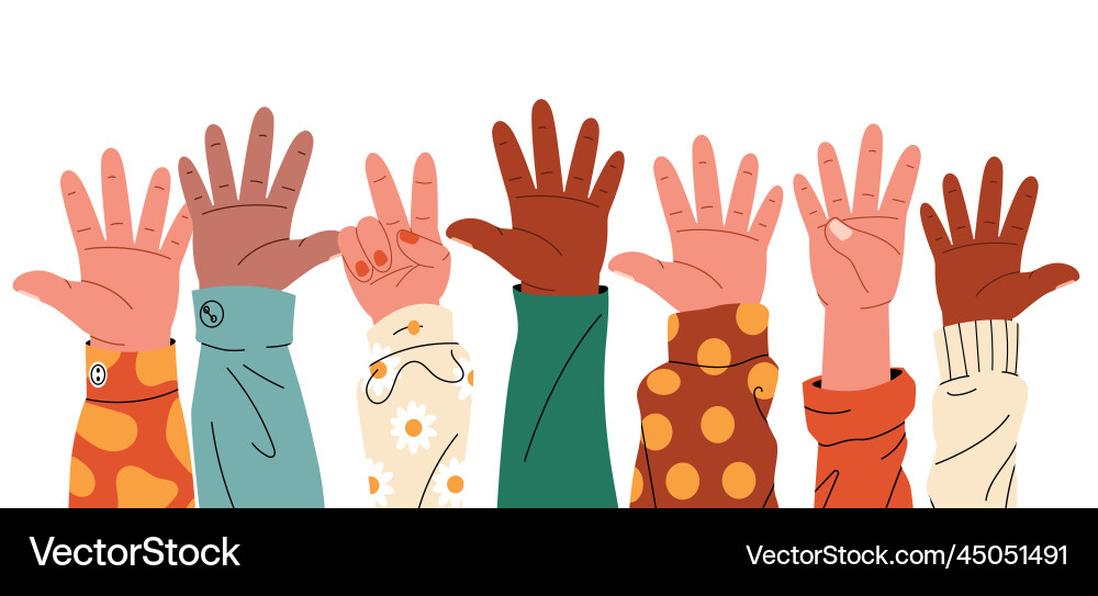 Raised hands cartoon human palms with different Vector Image