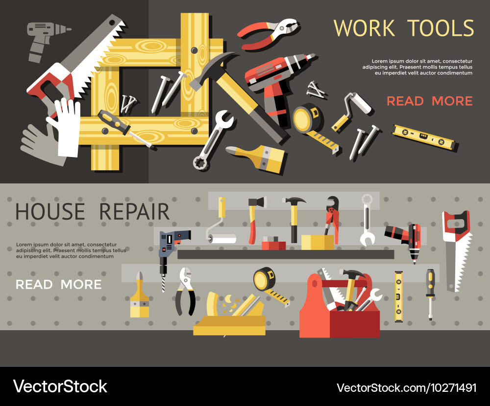 Work tools concept banner set Royalty Free Vector Image