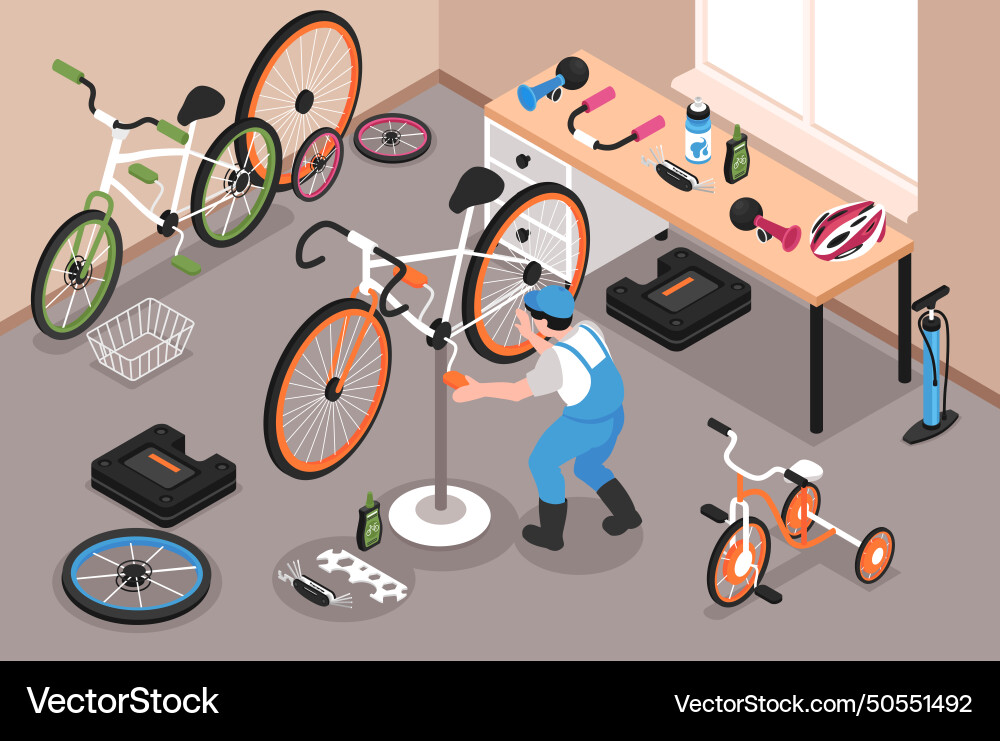 Bicycle repairs isometric Royalty Free Vector Image
