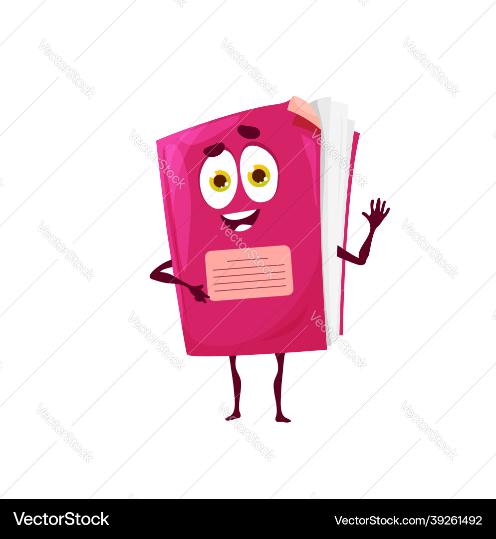 Cartoon funny notebook mascot character Royalty Free Vector