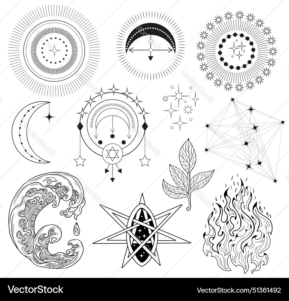 Hand drawn design set with mystical symbols Vector Image