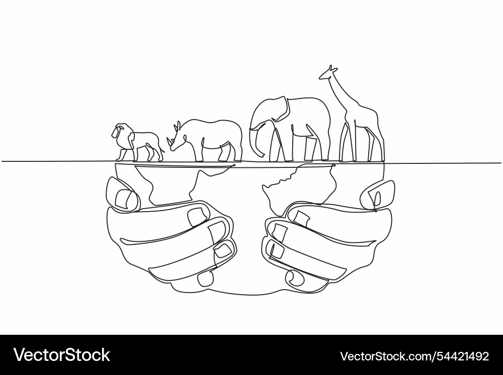 Single one line drawing giraffe elephant lion Vector Image